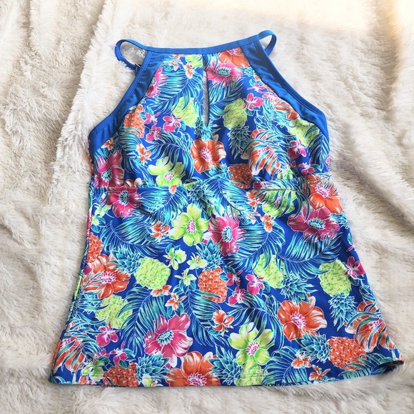 into the bleu | Swim | Into The Bleu Bright Blue Floral High Neck ...